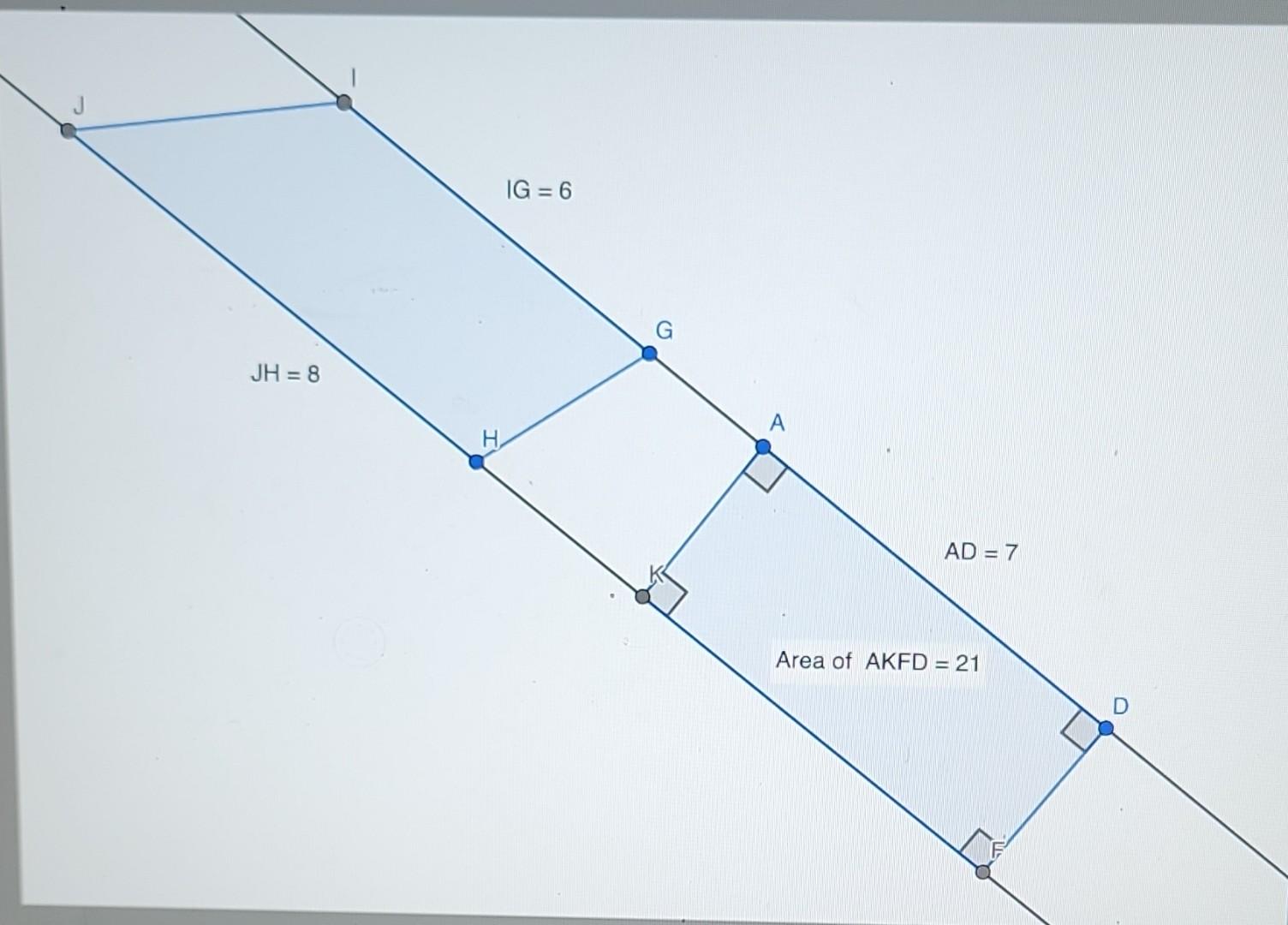 Solved AKFD is a rectangle with an area of 21 square units . | Chegg.com