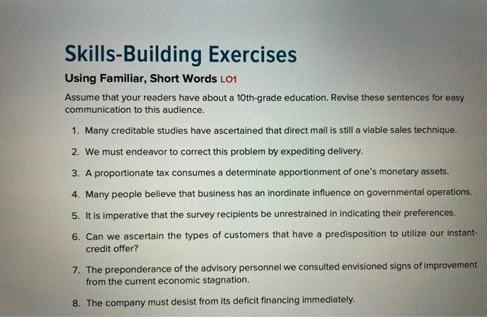 Skills-Building Exercises Using Familiar, Short Words | Chegg.com