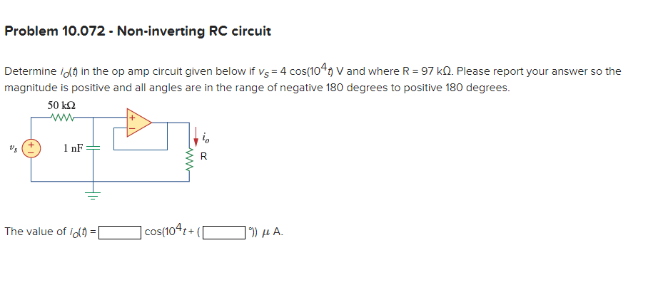 Solved Problem 10.072 - ﻿Non-inverting RC circuitDetermine | Chegg.com