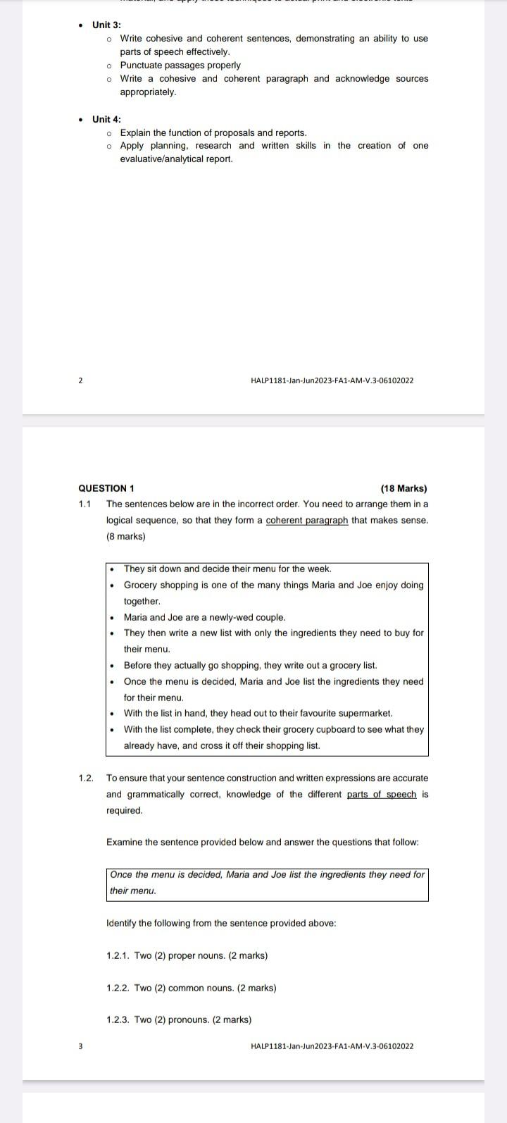 - Unit 3: - Write cohesive and coherent sentences, | Chegg.com