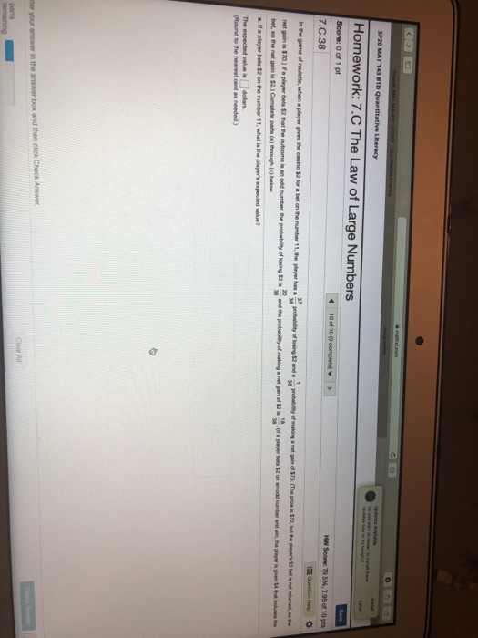 Solved . 520 MAT 143 10 Quantitative Literacy Homework: 7.C | Chegg.com