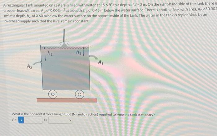 Solved A rectangular tank mounted on casters is filled with | Chegg.com