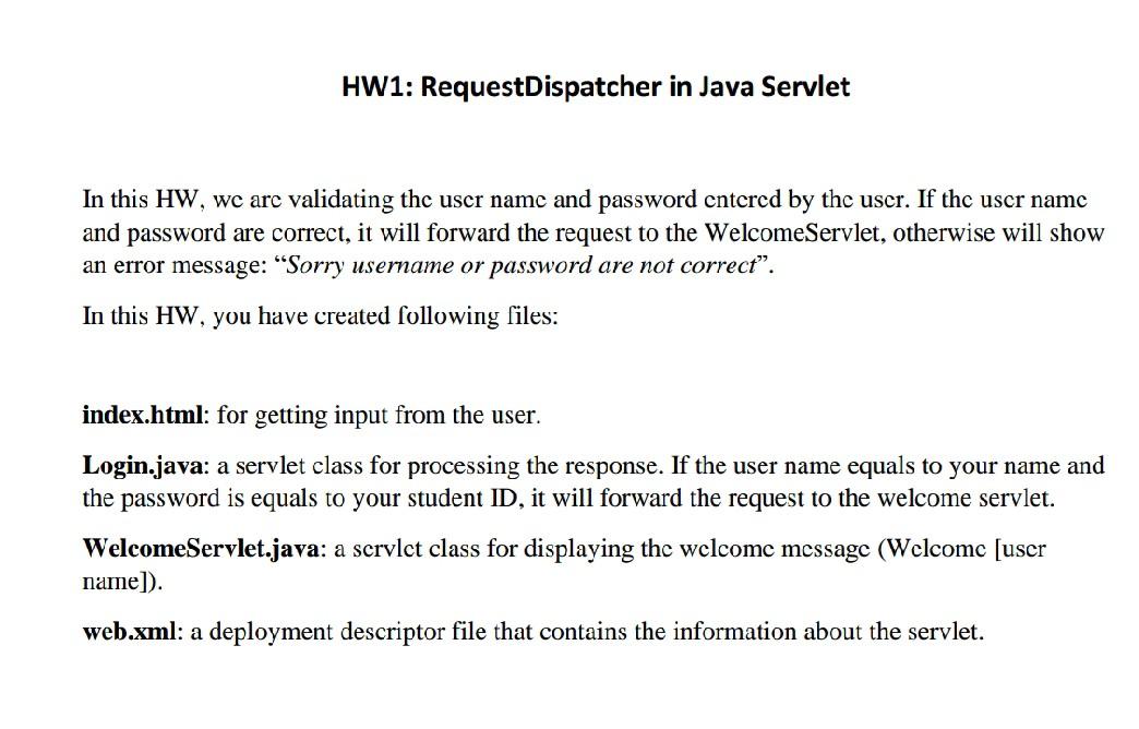 Solved HW1: RequestDispatcher in Java Servlet In this HW, wc | Chegg.com