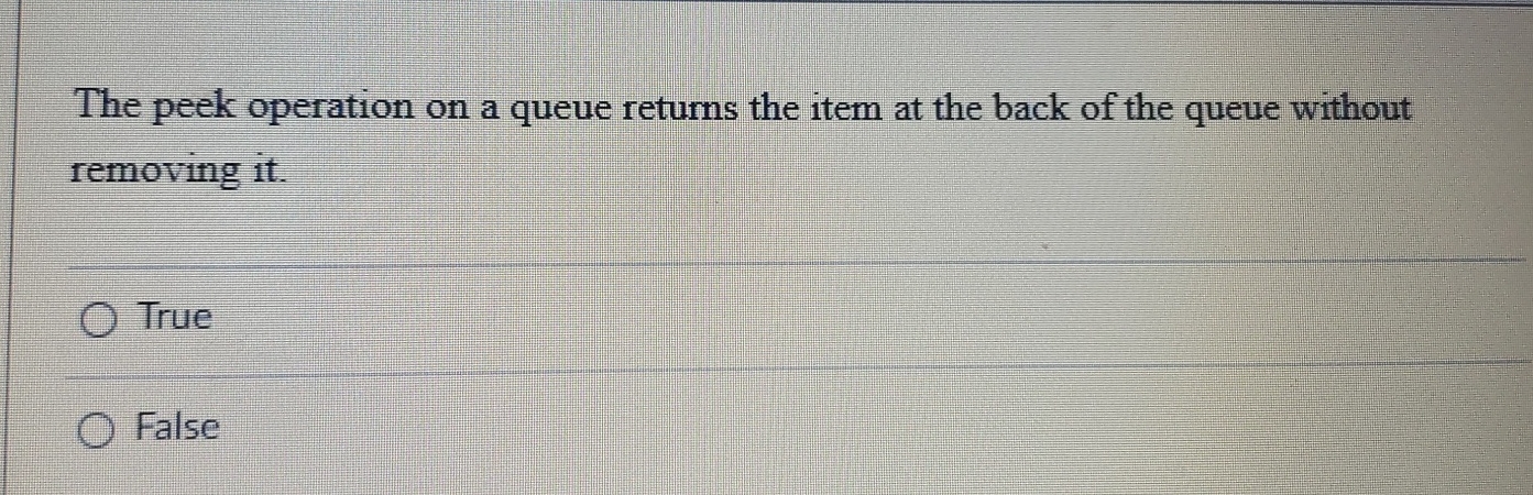 The peek operation on a queue returns the item at the | Chegg.com