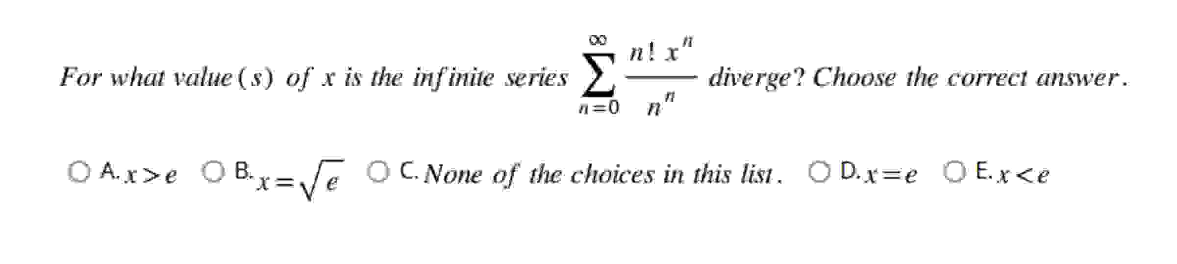 Solved For what value (s) ﻿of x ﻿is the infinite series | Chegg.com