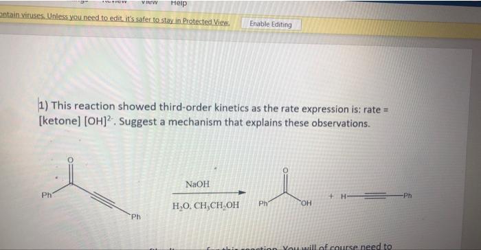Solved 1) This reaction showed third-order kinetics as the | Chegg.com
