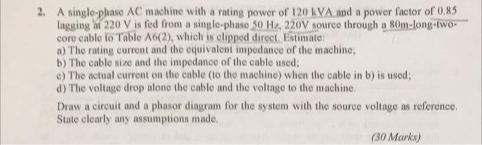 2. A single-phase AC machine with a rating power of | Chegg.com