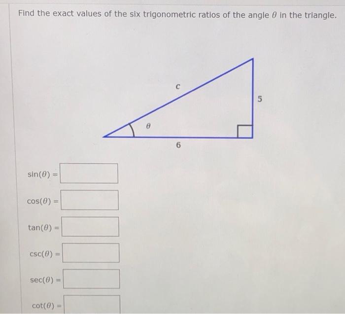 Solved Find the exact values of the six trigonometric ratios | Chegg.com