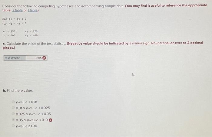 Solved Consider the following competing hypotheses and | Chegg.com
