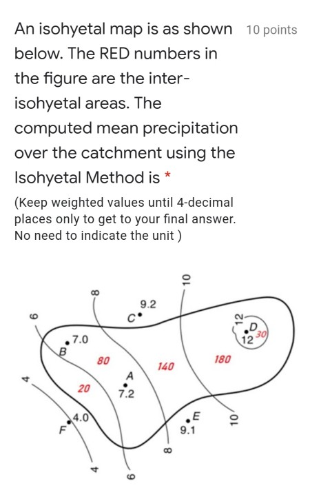 Solved An isohyetal map is as shown 10 points below. The RED | Chegg.com
