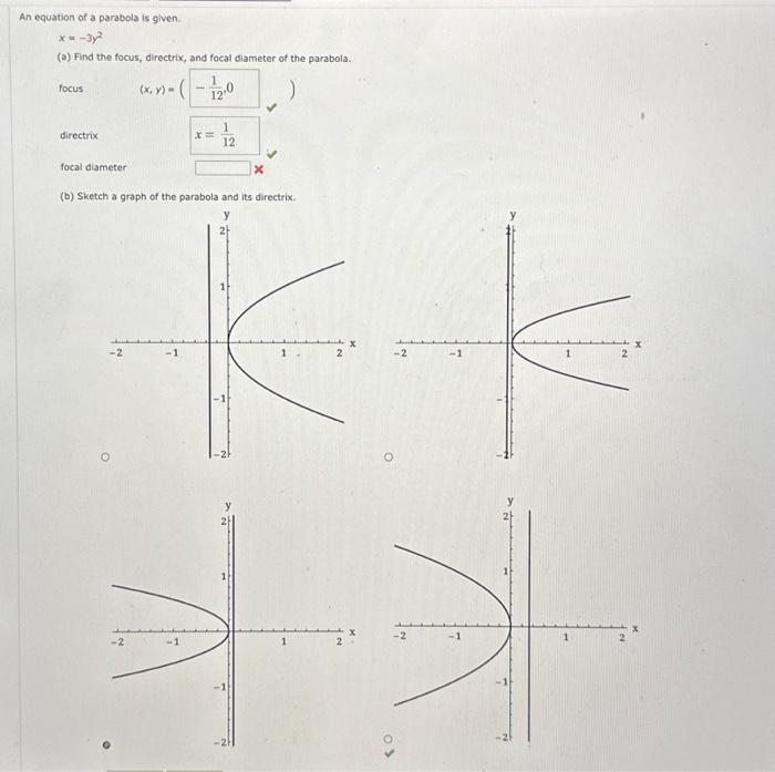 Solved An equation of a parabola is given. x=−3y2 (a) Find | Chegg.com