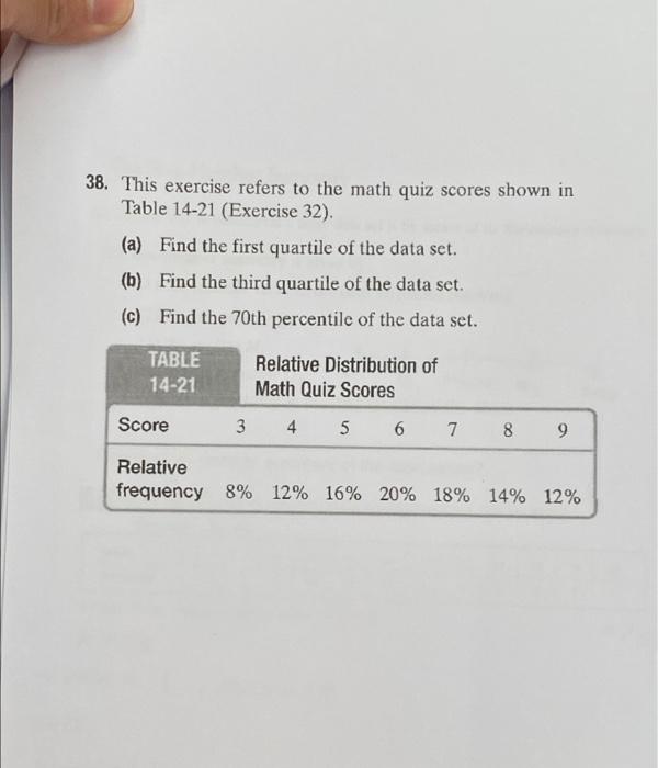 Solved 38. This exercise refers to the math quiz scores | Chegg.com
