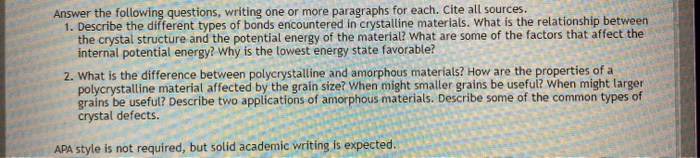 Solved Answer the following questions, writing one or more | Chegg.com