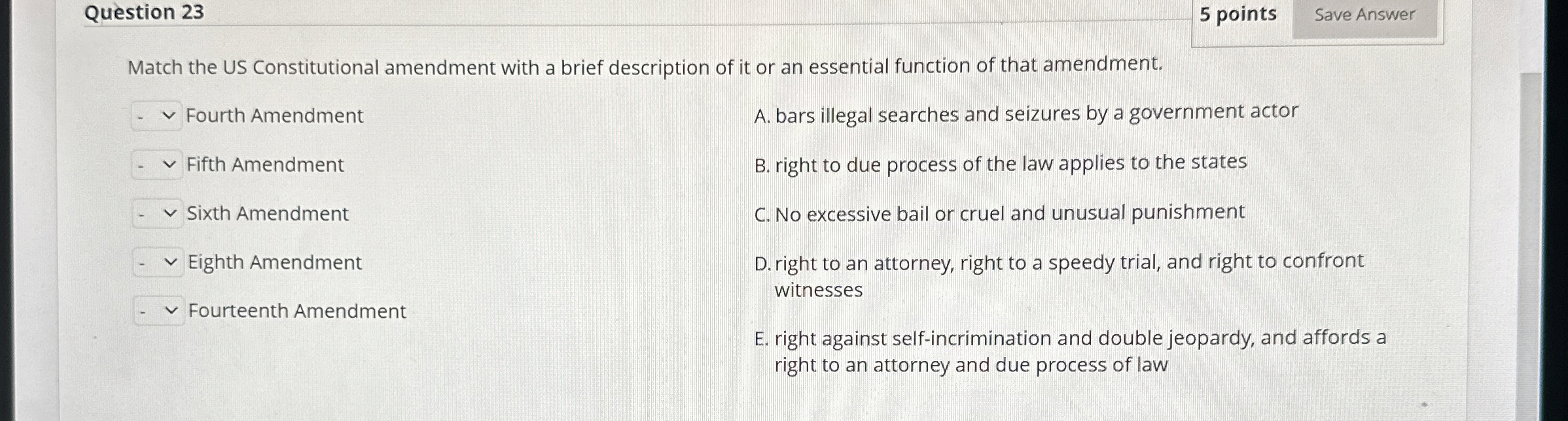 Solved Question 235 ﻿pointsMatch the US Constitutional | Chegg.com