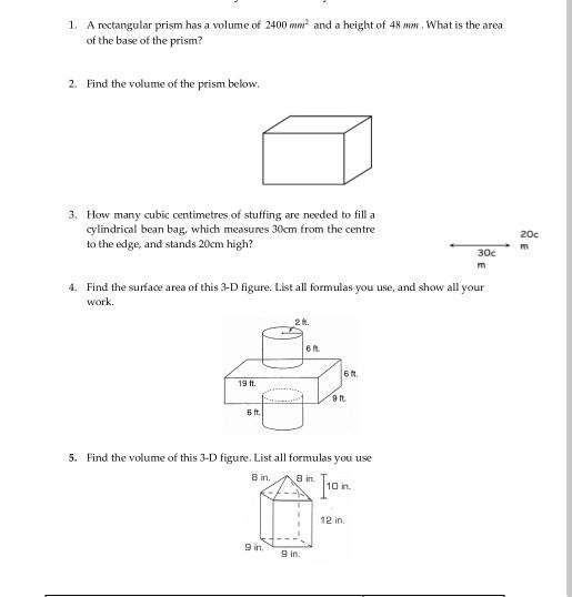 Solved 1. A rectangular prism has a volume of 2400 mwº and a | Chegg.com