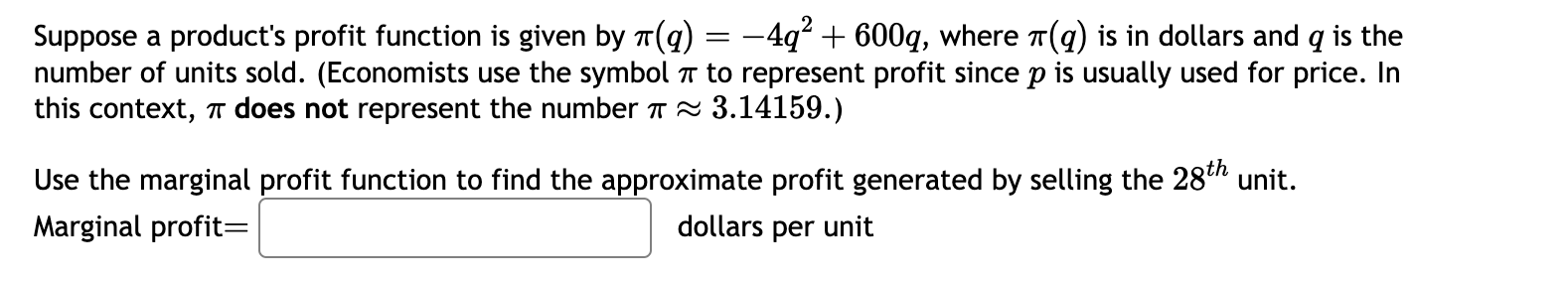 Solved Suppose a product's profit function is given by | Chegg.com