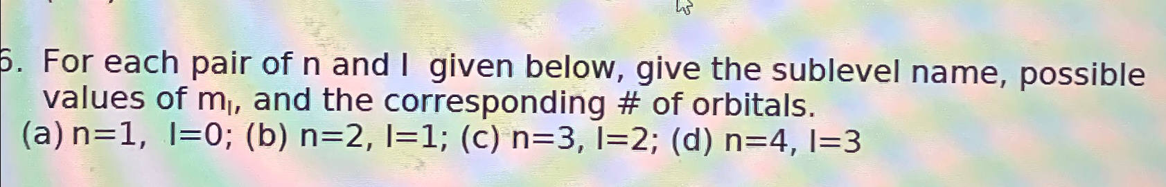 Solved For each pair of n ﻿and I given below, give the | Chegg.com