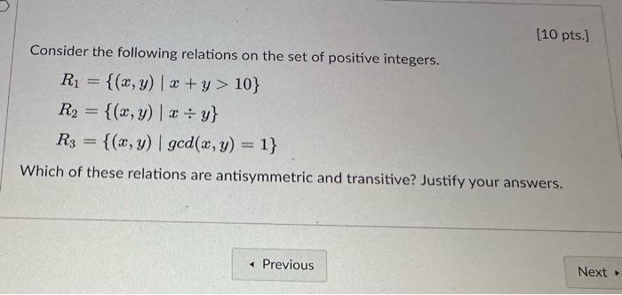 Solved Consider the following relations on the set of | Chegg.com