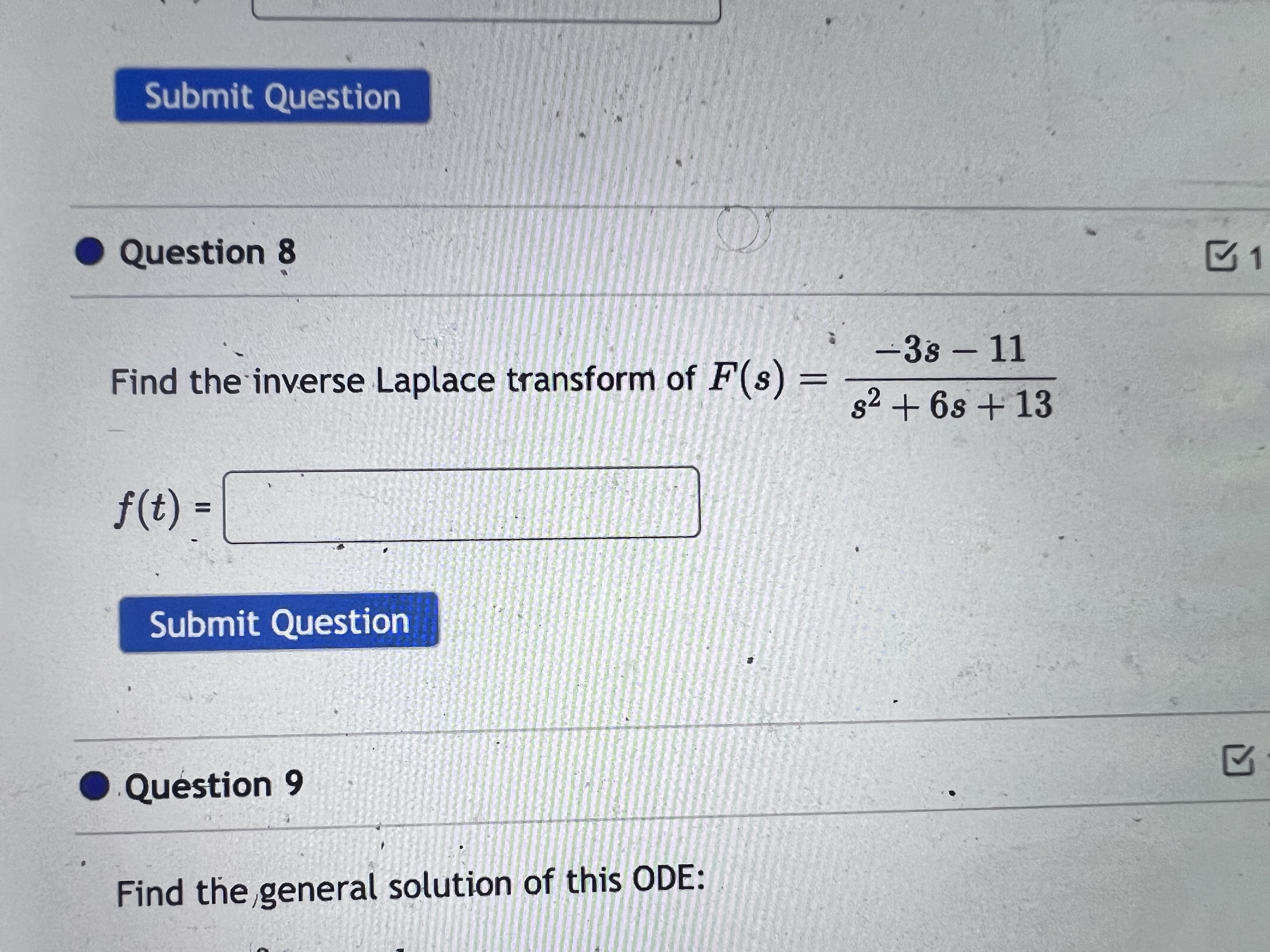 Solved Question 8Find the inverse Laplace transform of | Chegg.com