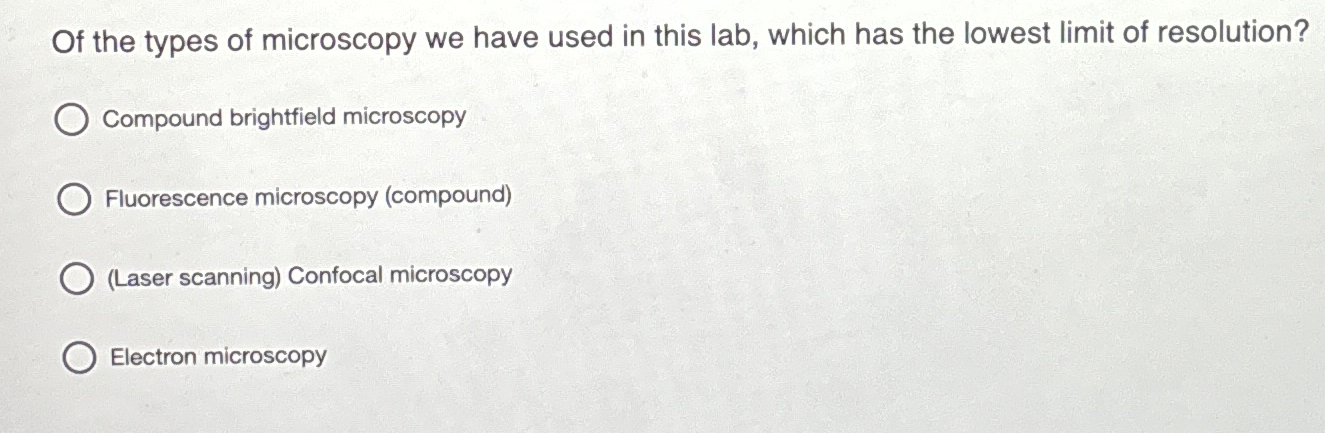 Solved Of the types of microscopy we have used in this lab, | Chegg.com