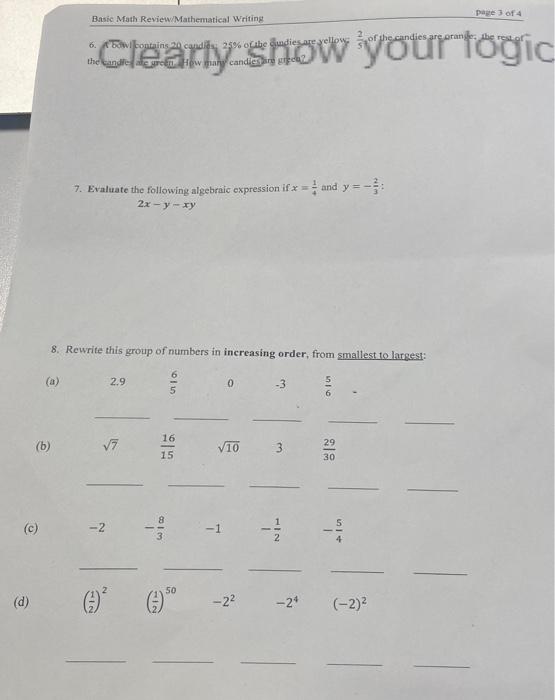 Solved 7. Evaluate the following algebraic expression if | Chegg.com
