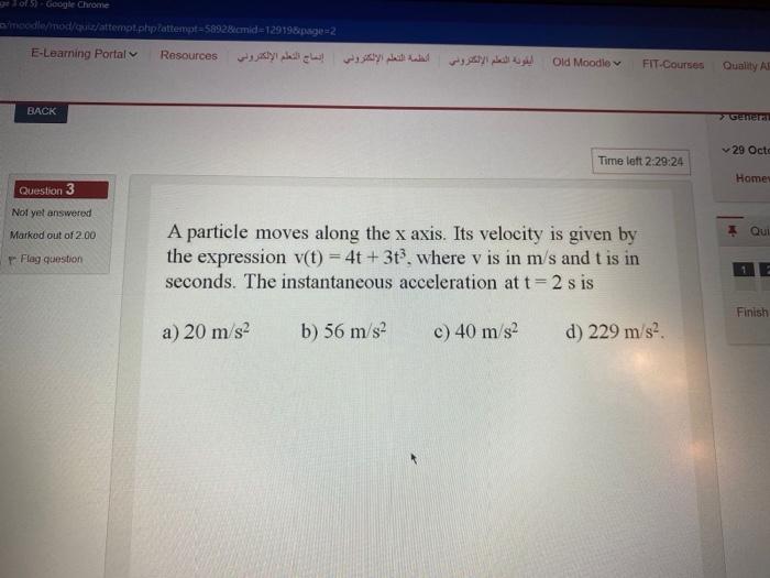 Solved A particle moves along the x axis. Its velocity is | Chegg.com