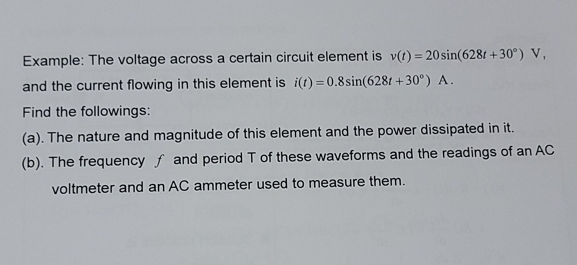 Solved Example: The voltage across a certain circuit element | Chegg.com