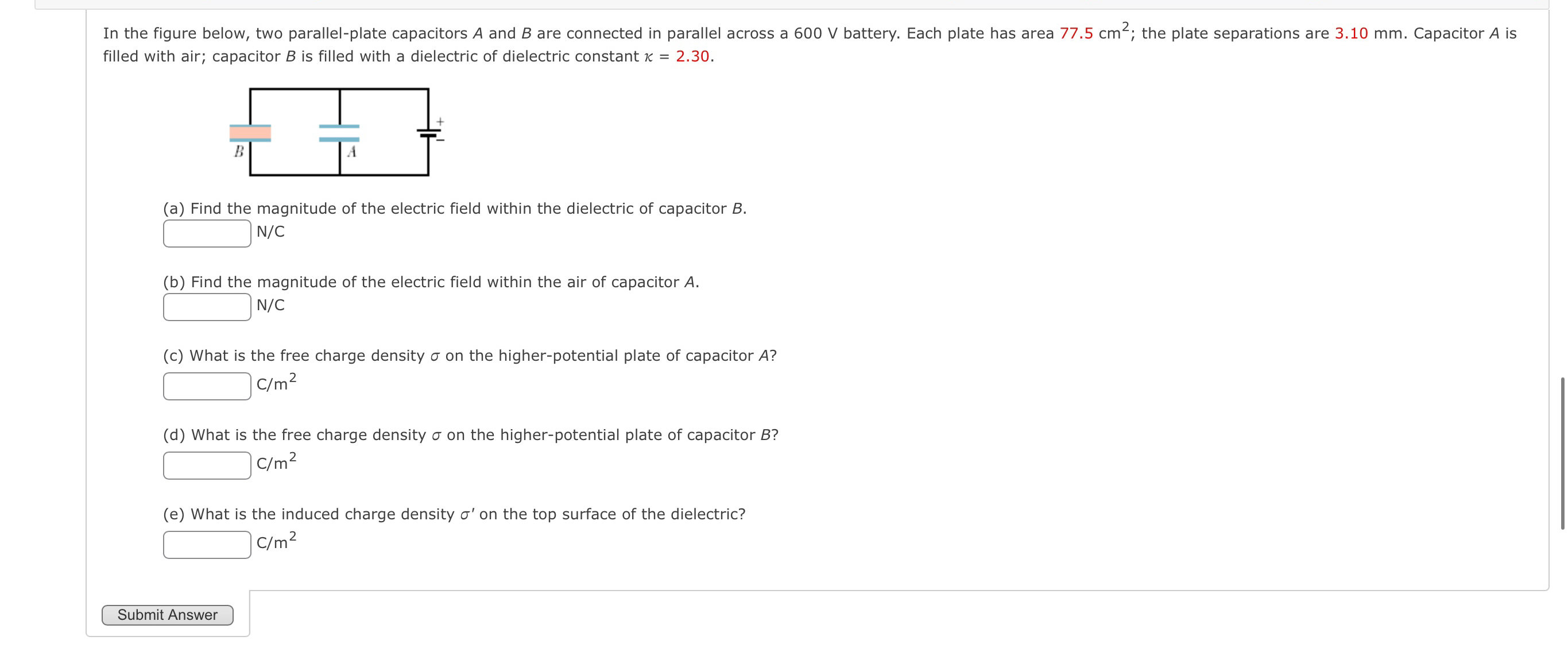 Solved filled with air; capacitor B ﻿is filled with a | Chegg.com