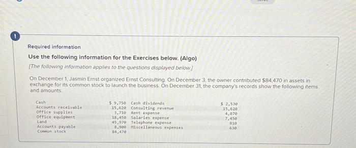 Solved Required informetion Use the following information | Chegg.com