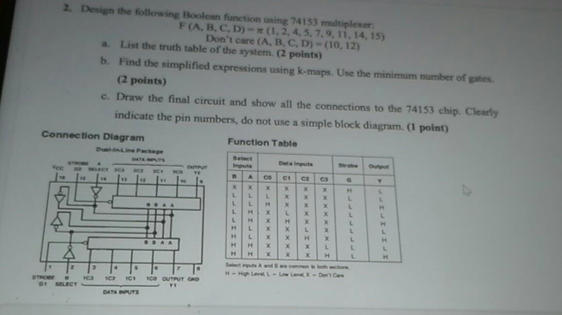 Solved 2. Design the following Boolean function using 74153 | Chegg.com
