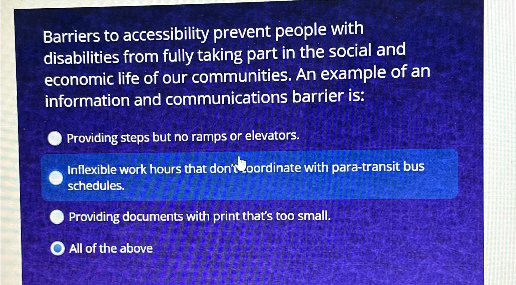 Solved Barriers to accessibility prevent people with | Chegg.com