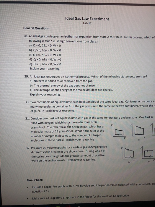 Solved Ideal Gas Law Experiment Lab 12 General Questions: | Chegg.com