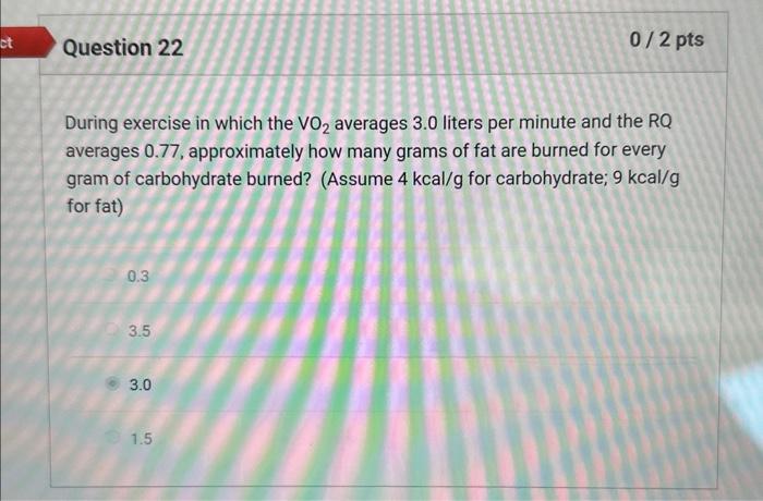 Solved During exercise in which the VO2 averages 3.0 liters | Chegg.com