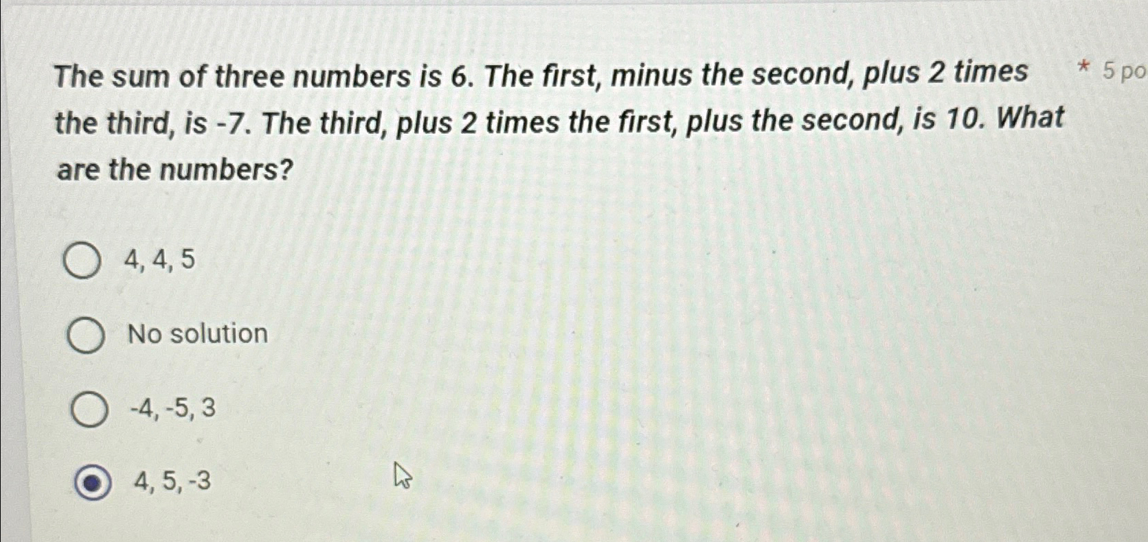 Solved The sum of three numbers is 6 . ﻿The first, minus the | Chegg.com