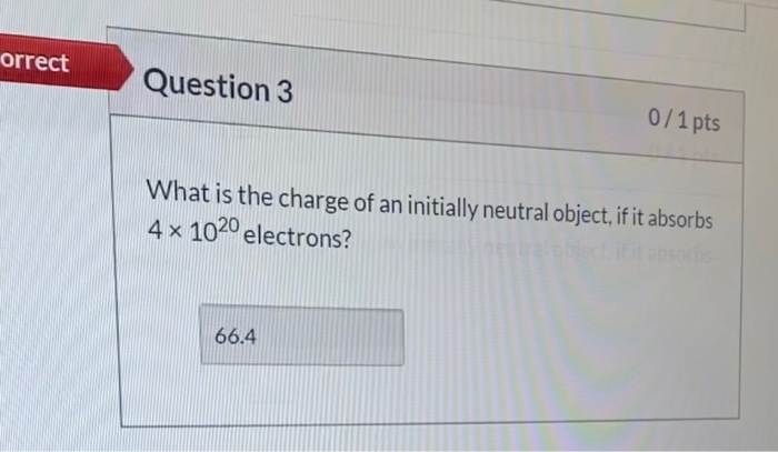 Solved rrect Question 3 0/1 pts What is the charge of an | Chegg.com