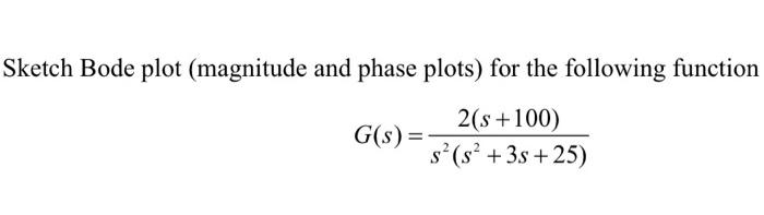 Solved Sketch Bode plot (magnitude and phase plots) for the | Chegg.com