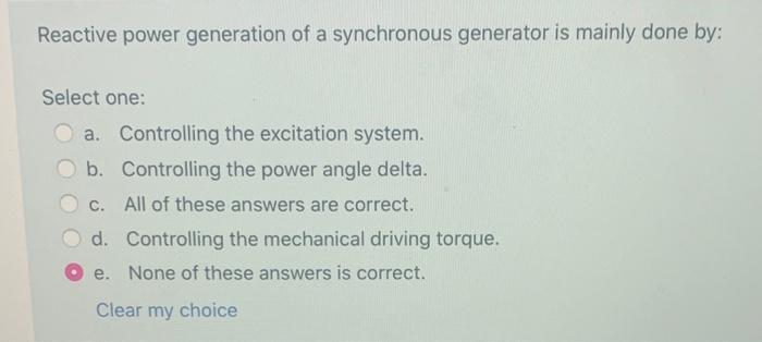 Solved Reactive power generation of a synchronous generator | Chegg.com
