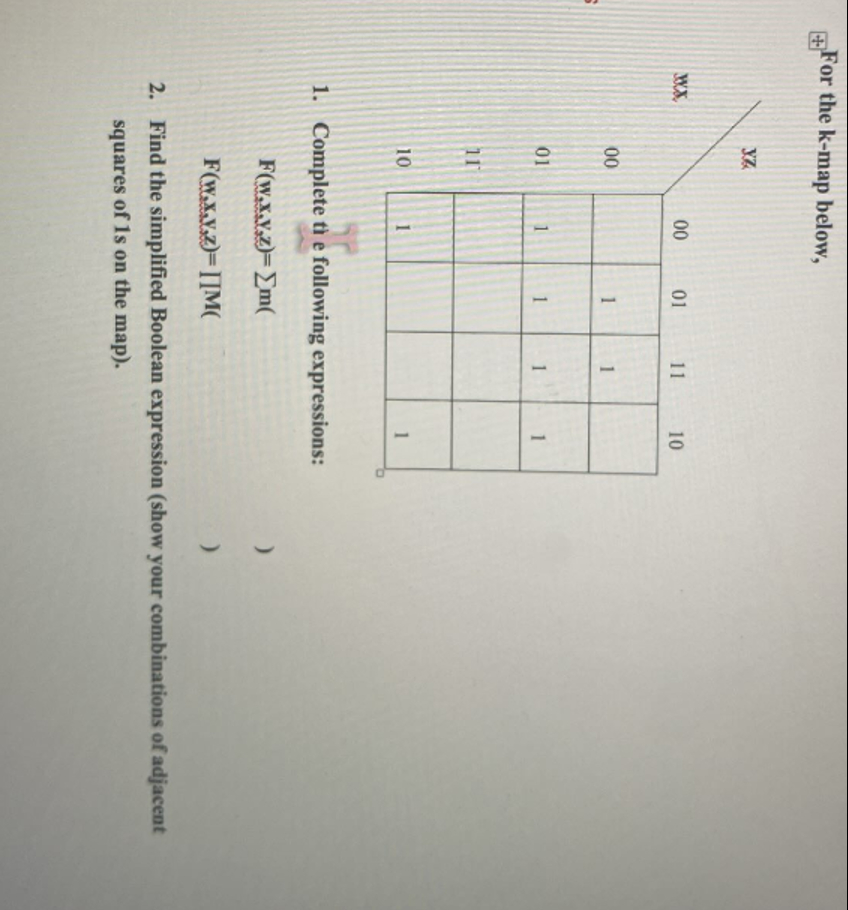 Solved For the k-map below,Complete the following | Chegg.com