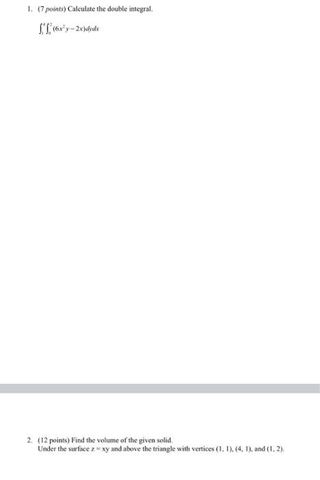Solved 1. (7 points) Calculate the double integral. | Chegg.com