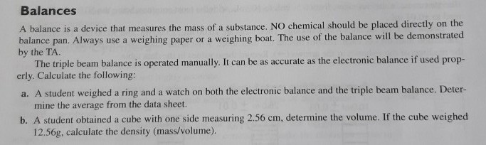 Solved Balances A balance is a device that measures the mass | Chegg.com