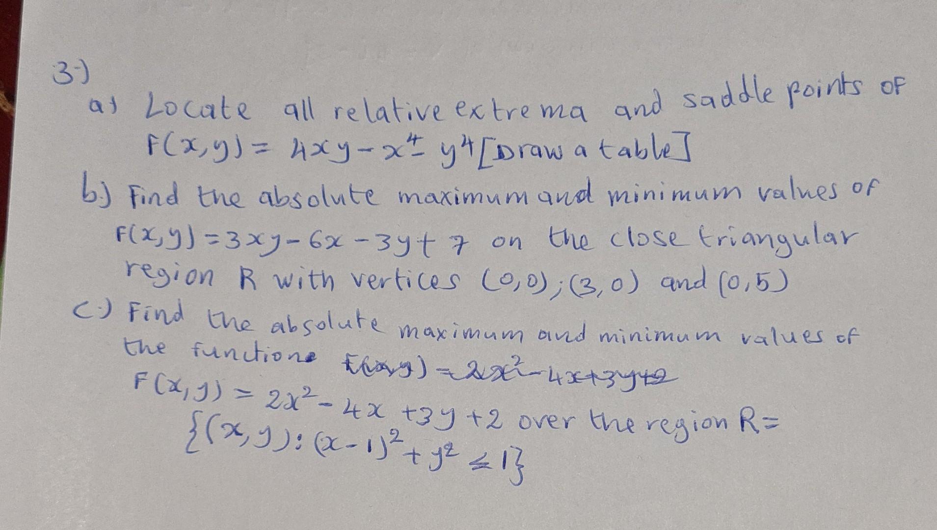 Solved 3-) at Locate all relative extrema and saddle points | Chegg.com