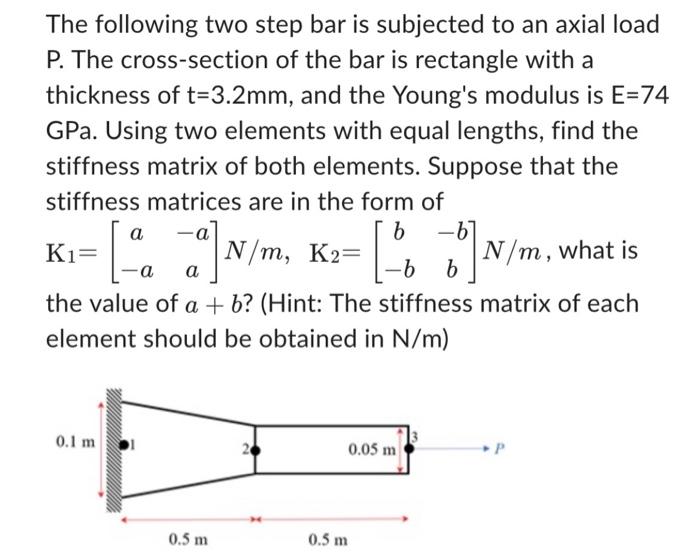 Solved The following two step bar is subjected to an axial | Chegg.com