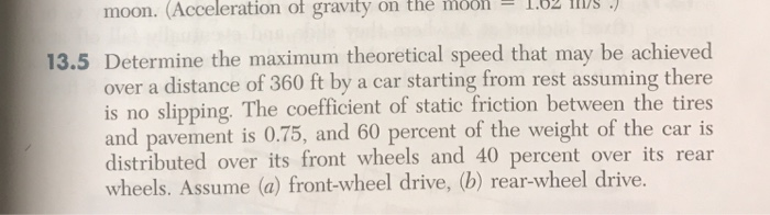 Solved moon. (Acceleration of gravity on the moon 13.5 | Chegg.com