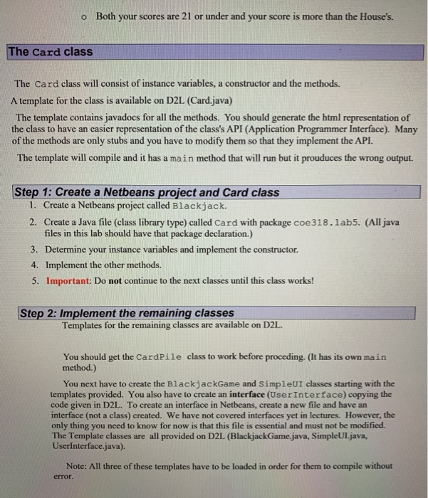 Solved Cards and Blackjack Objectives • Implement a Card | Chegg.com