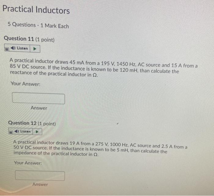 Solved Practical Inductors 5 Questions - 1 Mark Each | Chegg.com