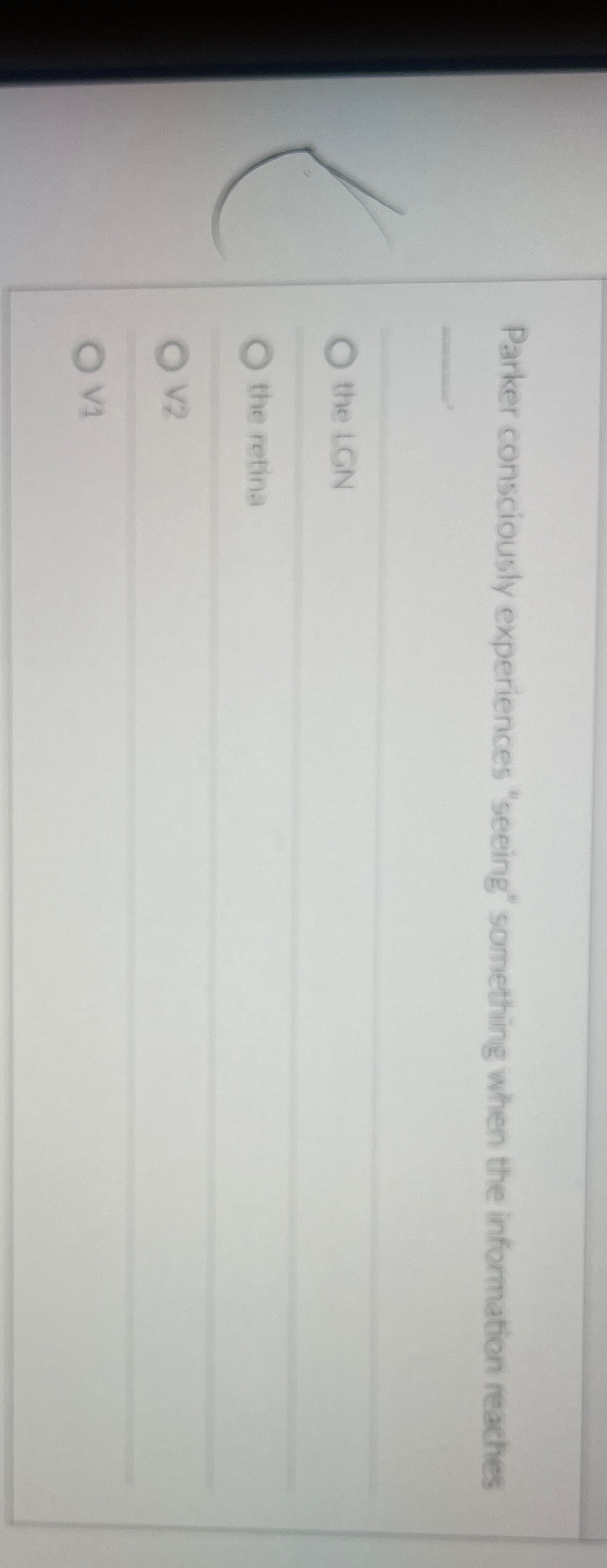Solved Parker consciously experiences "seeing" something | Chegg.com