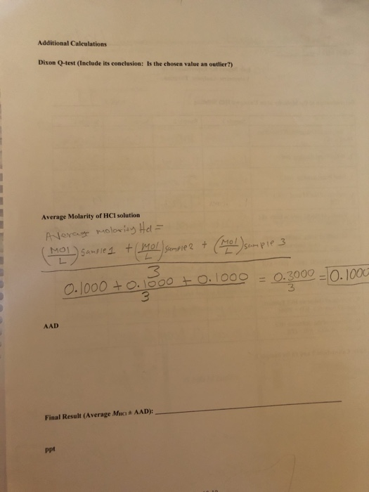 Additional Calculations Dixon Q-test (Include its | Chegg.com