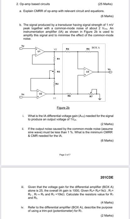 Solved 2. Op-amp based circuits (25 Marks) a. Explain CMRR | Chegg.com