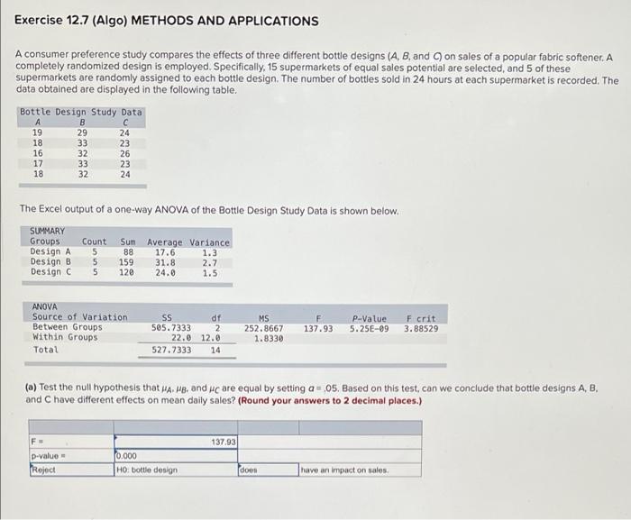 Solved Exercise 12.7 (Algo) METHODS AND APPLICATIONS A | Chegg.com