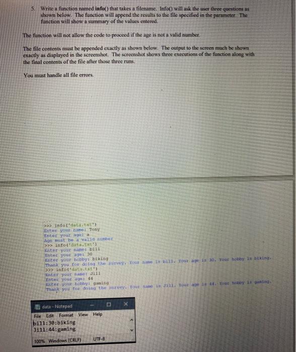 Solved 5. Write a function named info() that takes a | Chegg.com